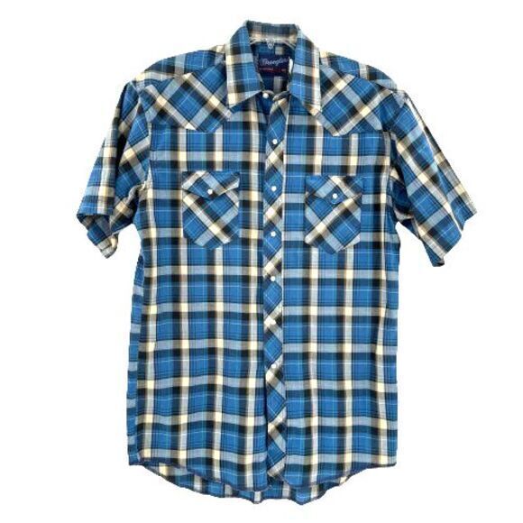 Wrangler | Shirts | 9s Wrangler Pearl Snap Shirt Mens Xl Blue Plaid X ...